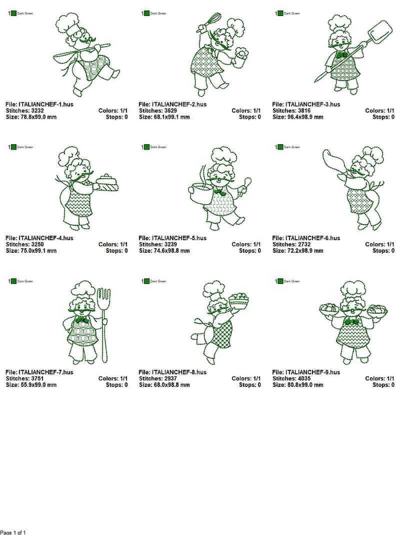 Italian chef-machine embroidery designs - Free embroidery designs