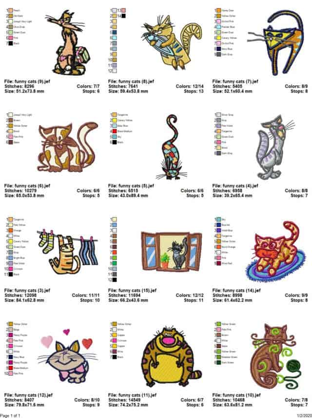 Funny cats-12 embroidery designs - Free embroidery designs