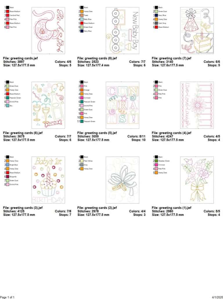 Greeting cards - 9 embroidery designs - Free embroidery designs